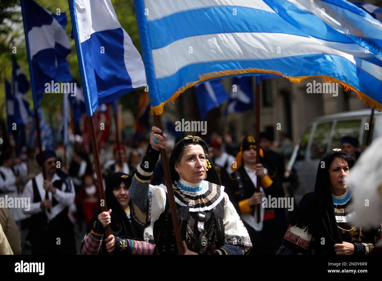 Dora Themelis marches with the Greek-American Folklore Society at the ...