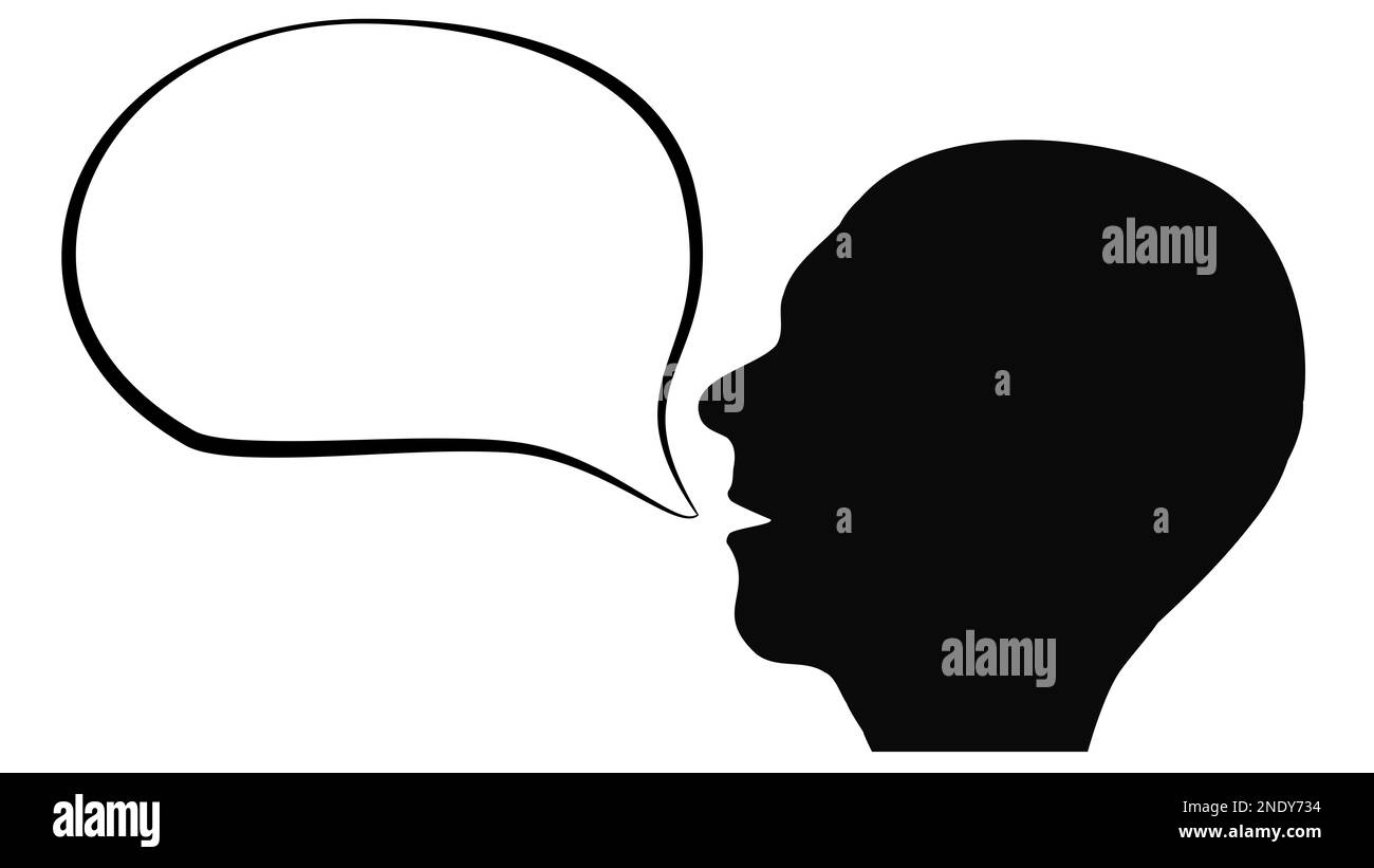 Silhouette of human head with contour empty speech bubble from mouth ...