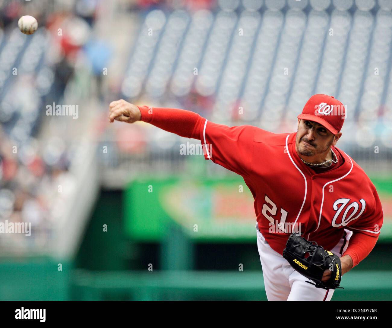Washington Nationals starting pitcher Jason Marquis throws against the ...