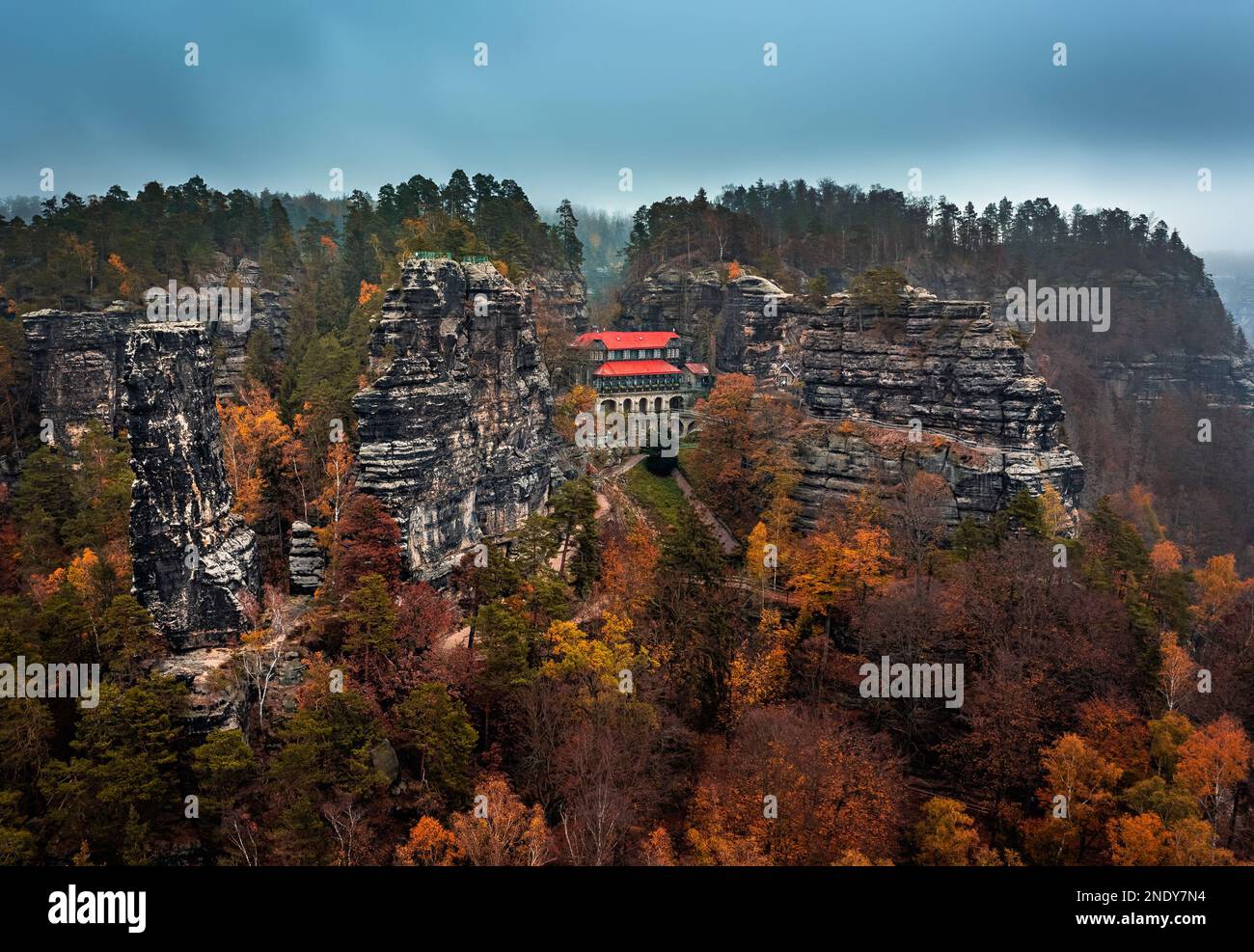 Hrensko, Czech Republic - Aerial view of the famous Pravcicka Brana ...