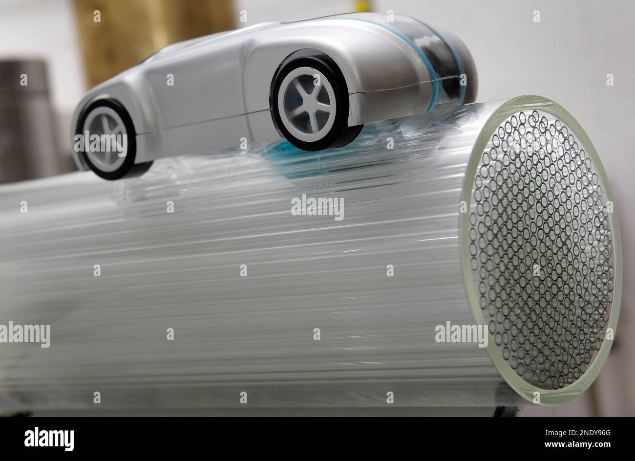 This picture taken March 23, 2010 shows a model of a hydrogen car seen ...