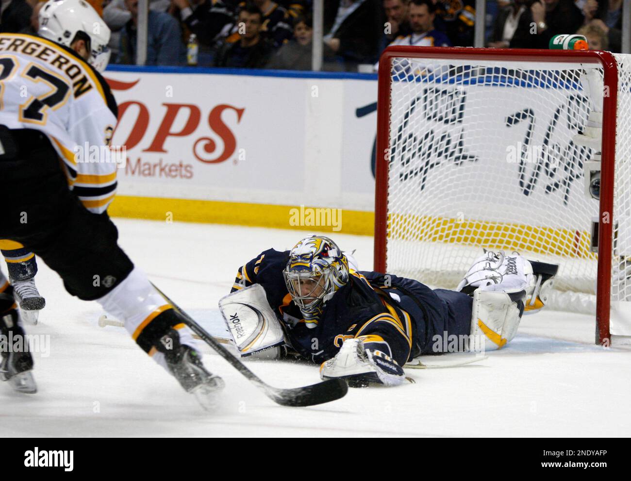 Buffalo Sabres goalie Ryan Miller makes a save under pressure from ... Buffalo Sabres goalie Ryan Miller makes a save under pressure from ...