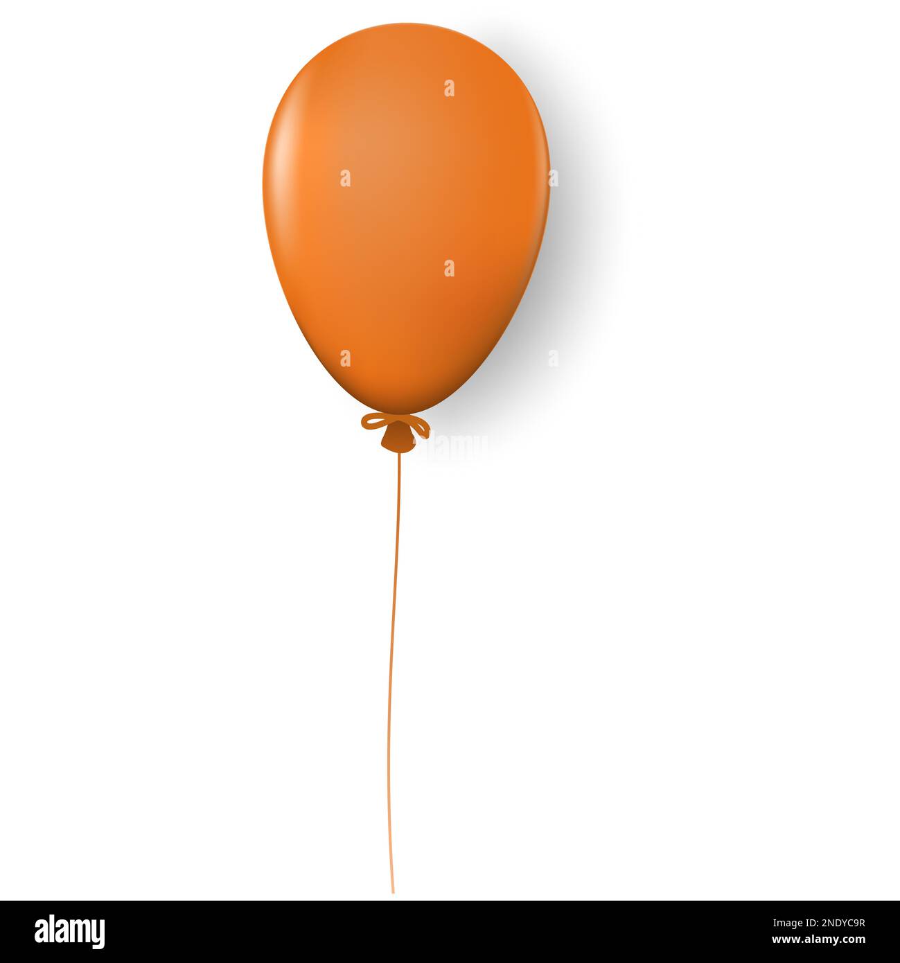 Orange volumetric balloon with highlights and shadow on rope isolated ...