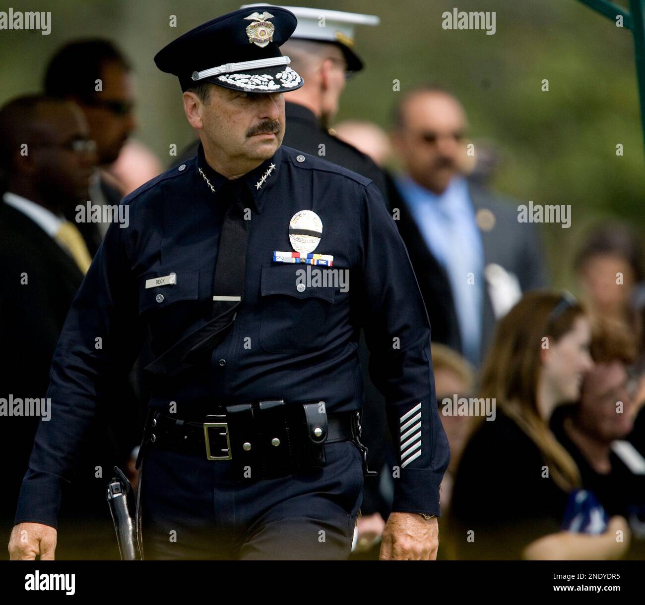 Los Angeles Police Department Chief Charlie Beck, glances at the ...