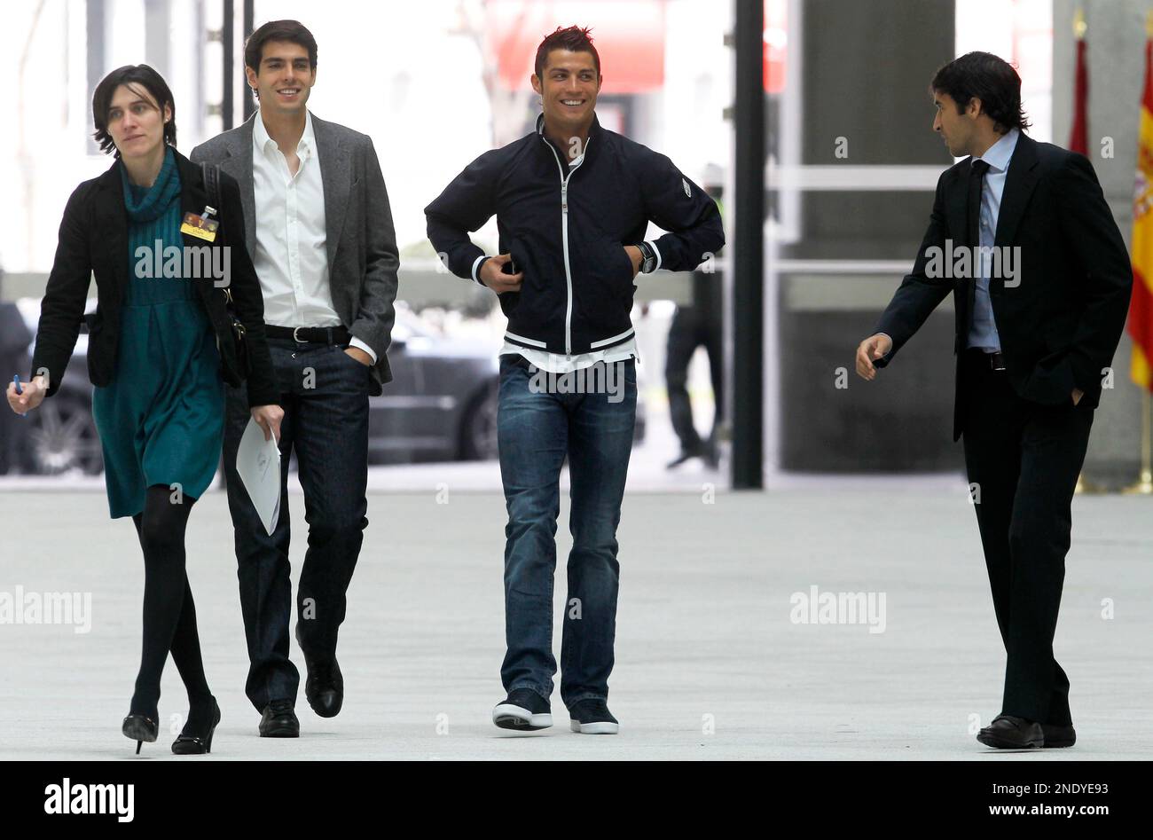 Real Madrid soccer players Raul Gonzalez, right, Kaka, left, Ronaldo ...