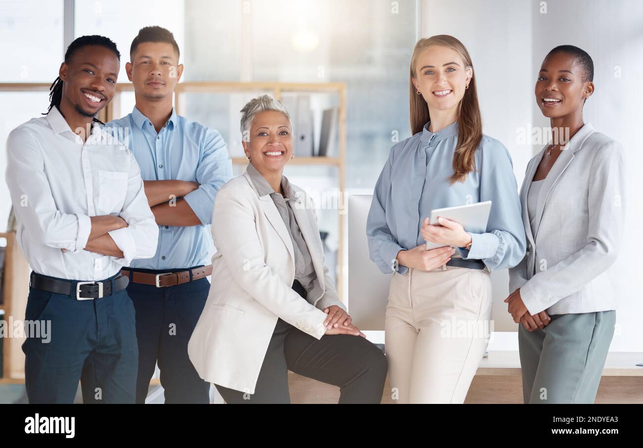 Diversity, portrait and business with staff, teamwork and partnership ...