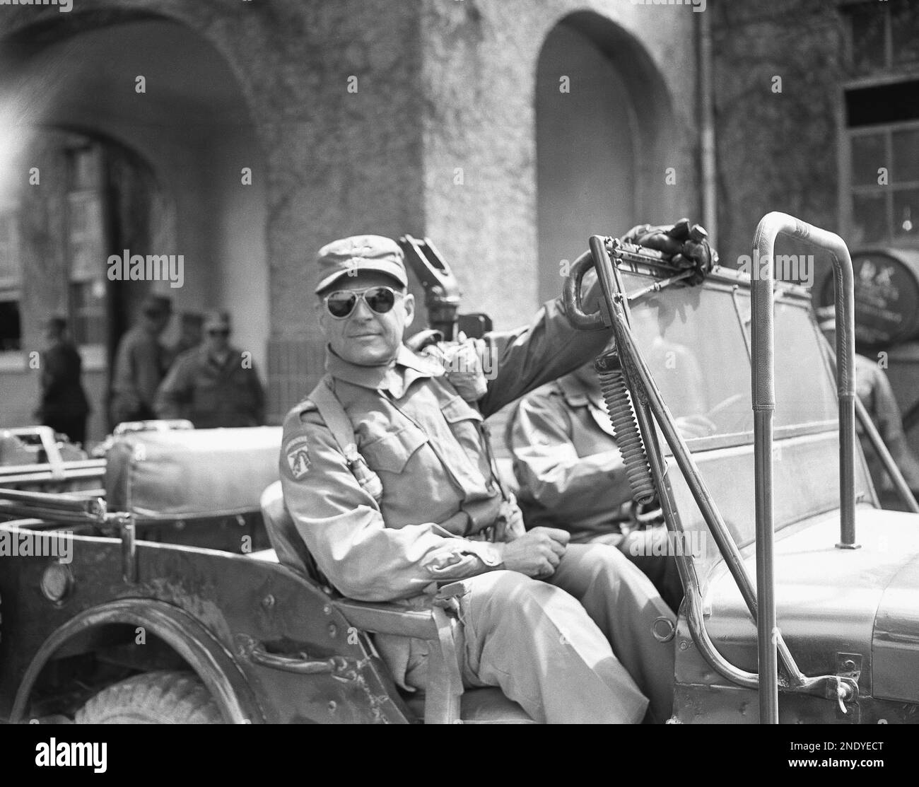 Lt. Gen. Matthew Ridgway waits in his jeep in Korea on April 14, 1951 ...