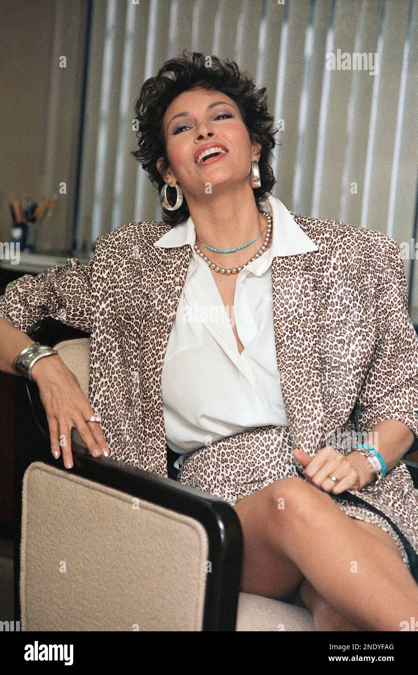 Raquel Welch speaks at press conference in New York City, Aug. 14, 1984 ...