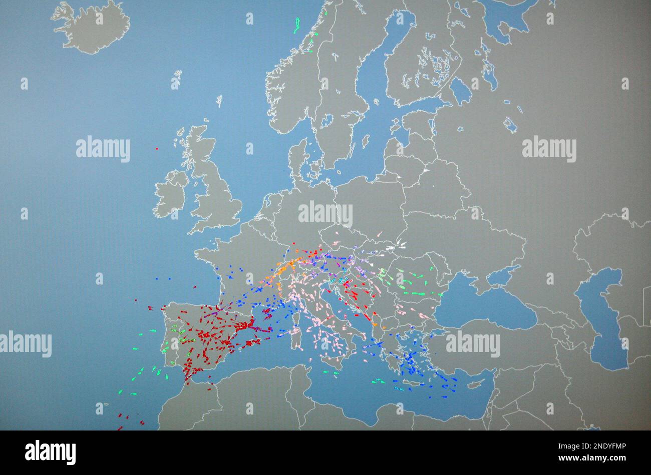 In this photo of a computer display at the European air navigation ...