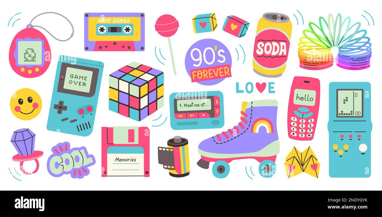 Classic 80s 90s elements in modern style flat, line style. Hand drawn ...