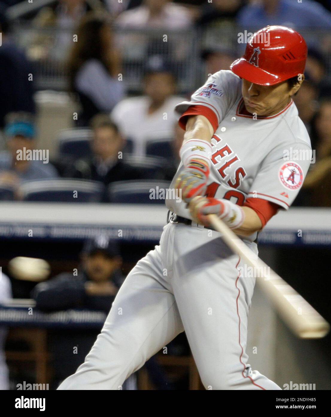 Los Angeles Angels' Hideki Matsui swings on a home run during the ...