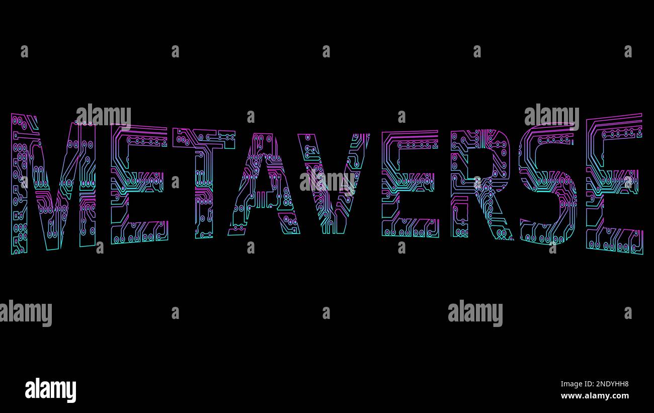 Colorful concave word Metaverse outline isolated on black background ...