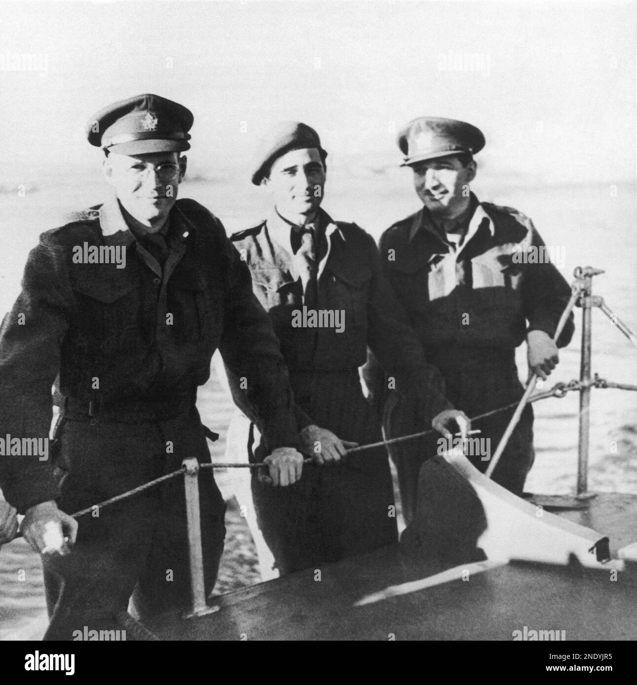 Here aboard an invasion boat approaching Sicily in an undated photo ...