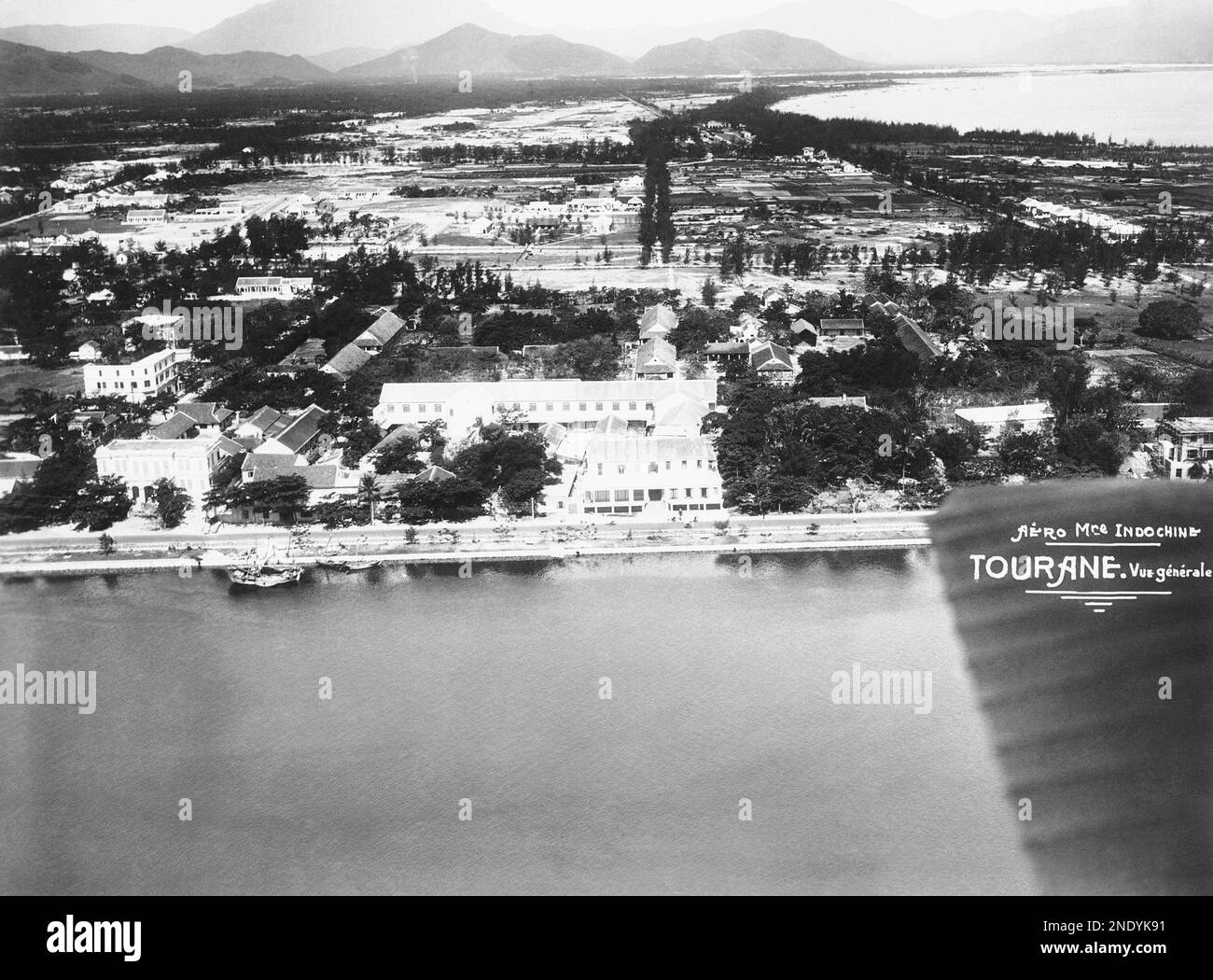 An aerial view of the town of Tourane Annam on June 7, 1934 in Vietnam ...