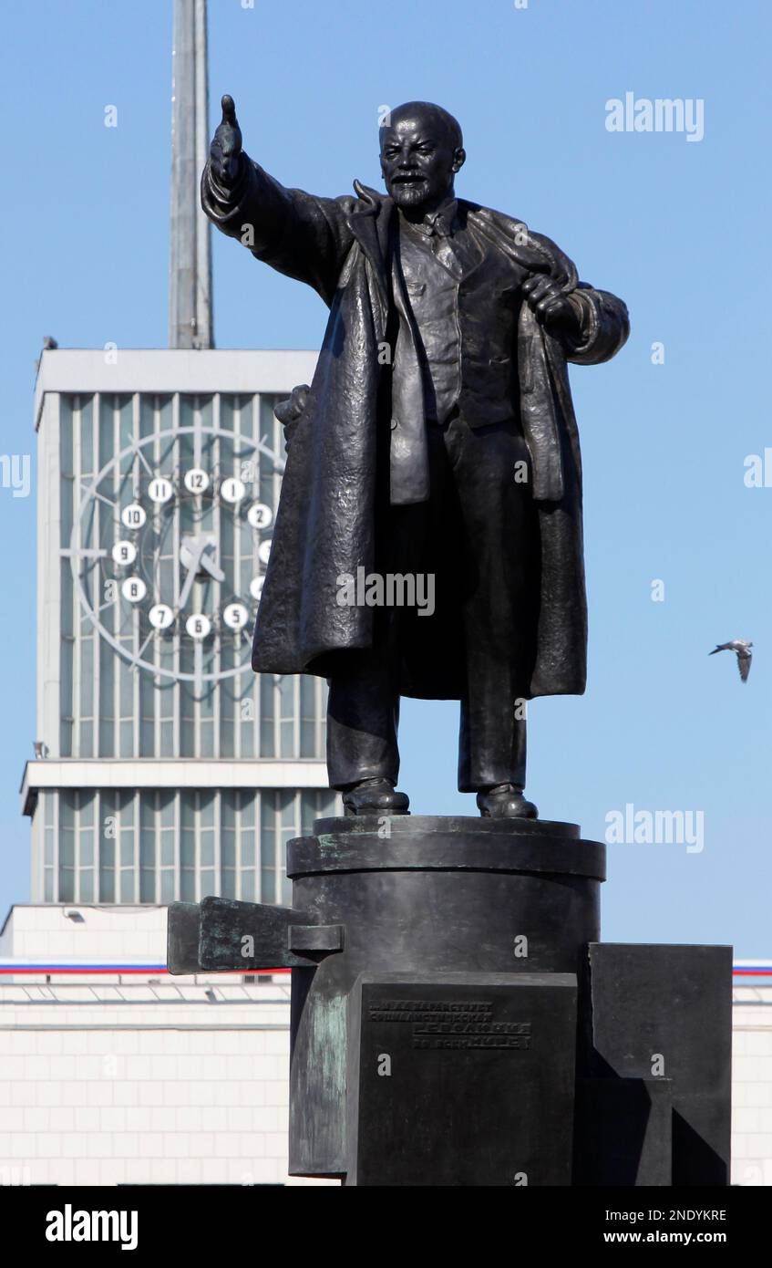 A restored statue of Soviet state founder Vladimir Lenin is installed ...