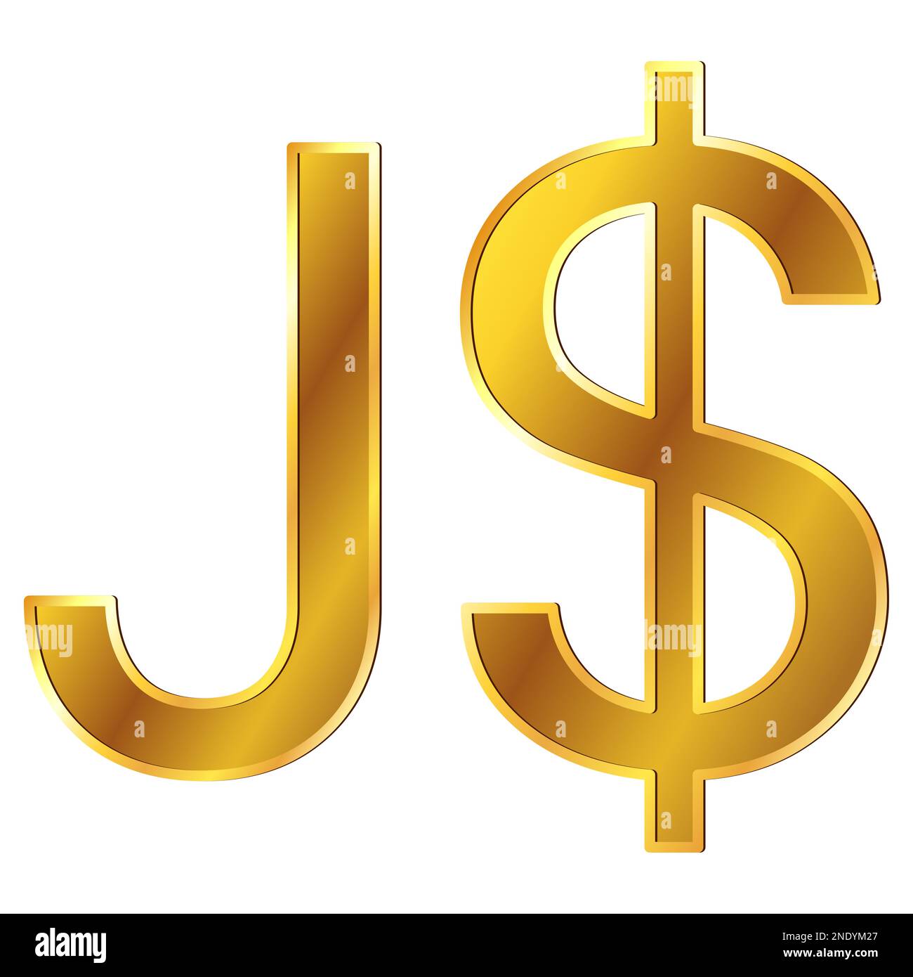 Jamaican dollar JMD currency golden sign in front view isolated on ...