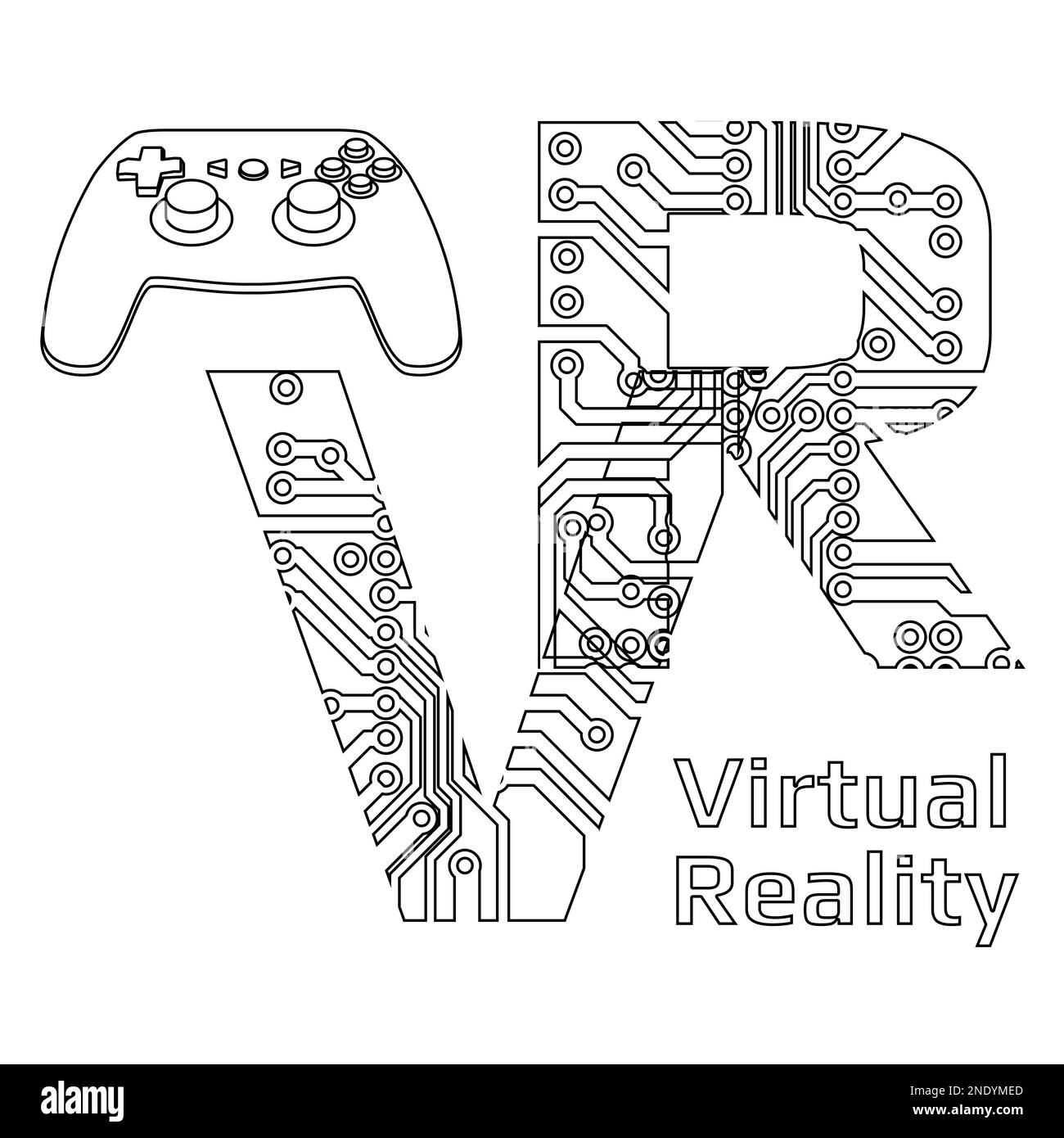 Black contours of letters VR abbreviation for Virtual Reality ...