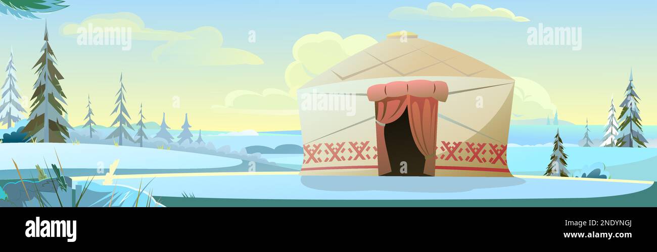 Yurt in tundra. Winter landscape. Dwelling of northern nomadic peoples ...