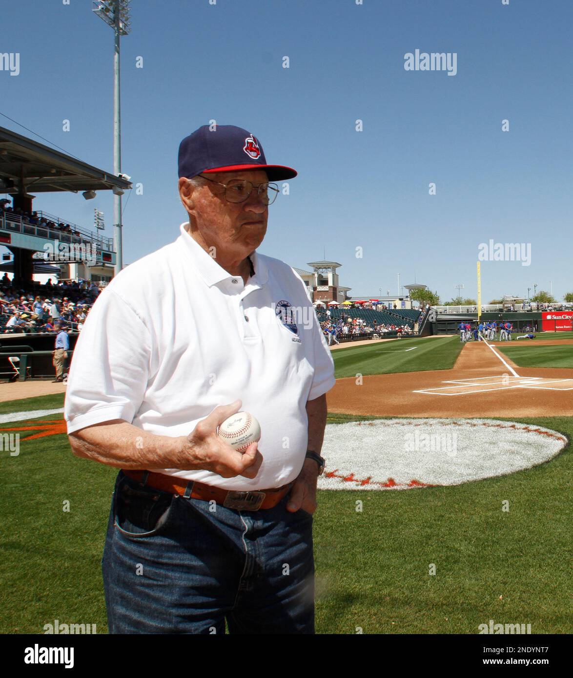 Bob Feller, Hall-of-Fame pitcher, at a spring training baseball game ...