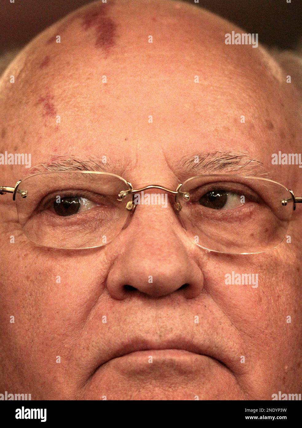 Mikhail Gorbachev, the last Soviet leader, looks on during the launch ...