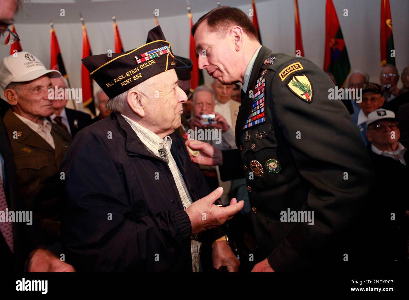Abraham Goldrich, left, of New Hyde Park, NY, is greeted by Gen. David ...