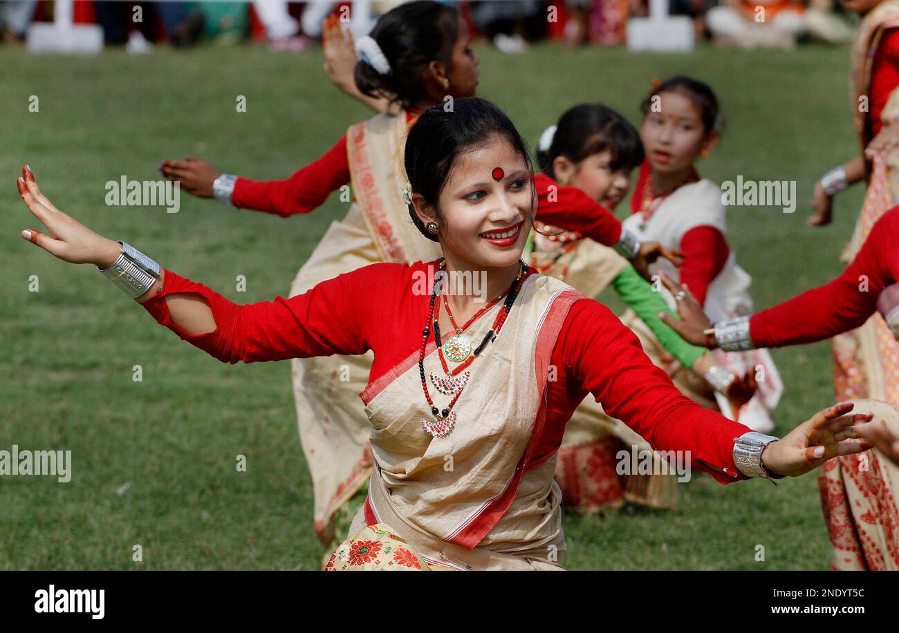 Women in India's northeastern Assam state perform Bihu dance during the ...