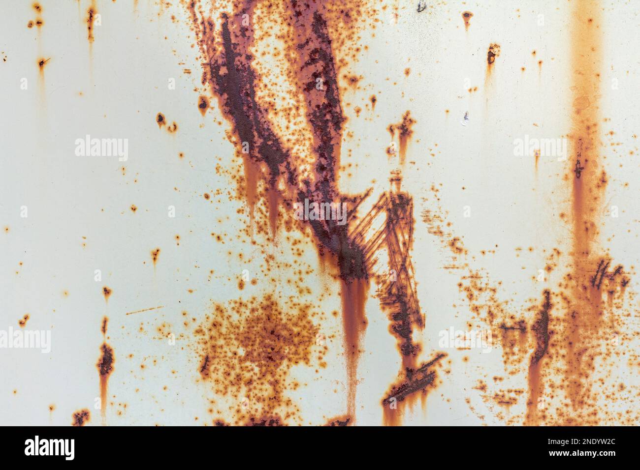 A rusty metal wall painted white. Rusty metal background with rust ...