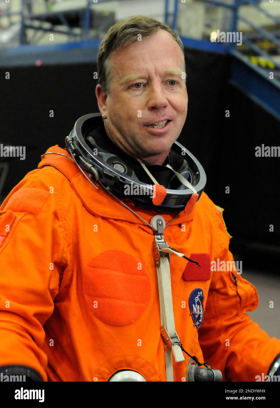Space shuttle commander Steve Lindsey during evacuation training ...