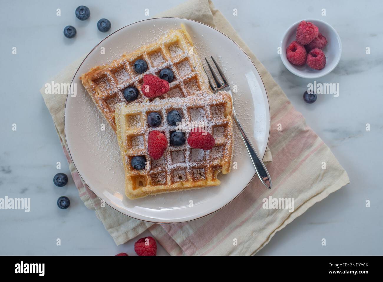 Homemade summer breakfast belgian waffles with berries Stock Photo - Alamy