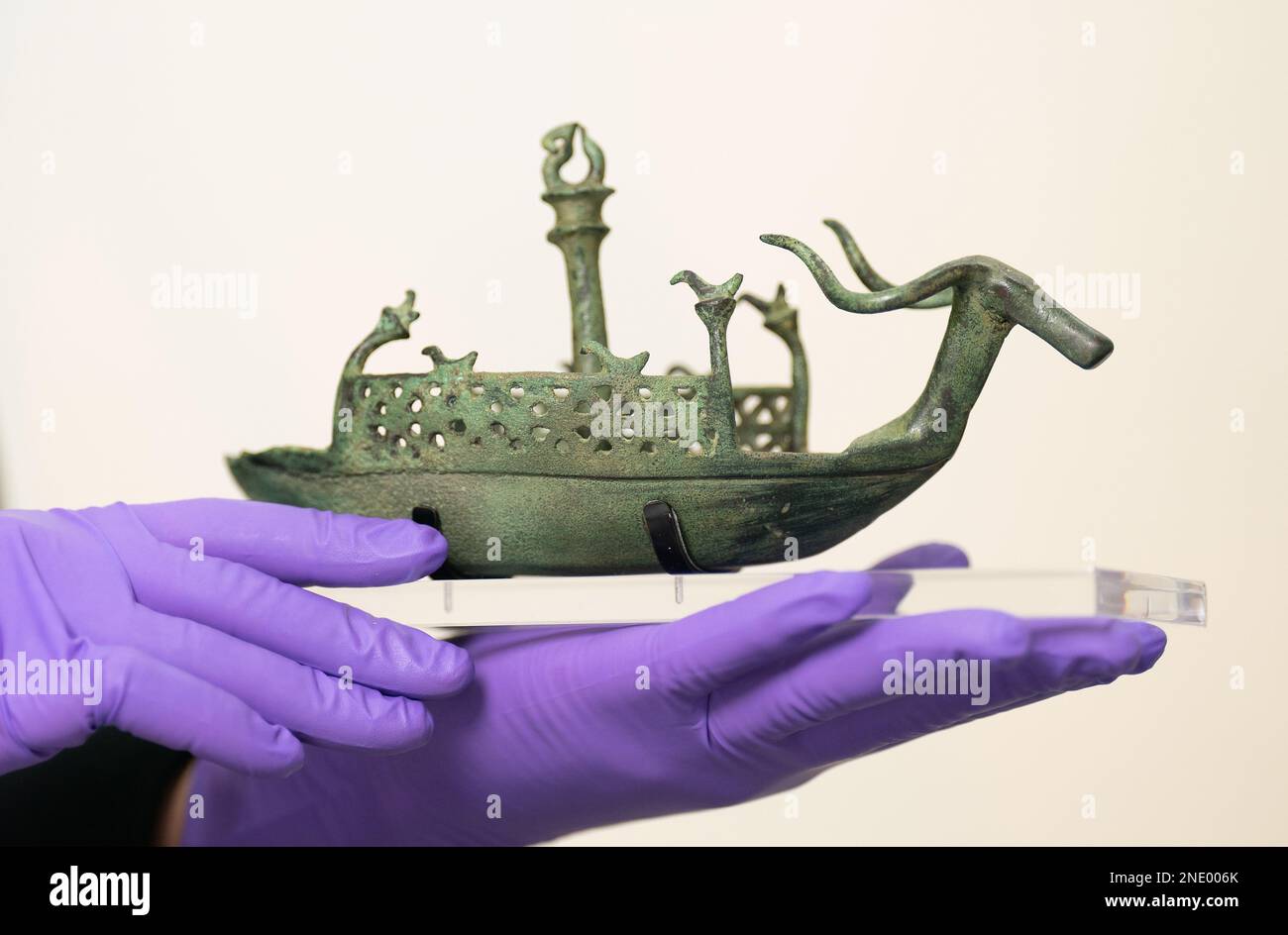 Bronze 'navicella' boat figurine from Orroli, Sardinia, (1000- 700 BCE ...