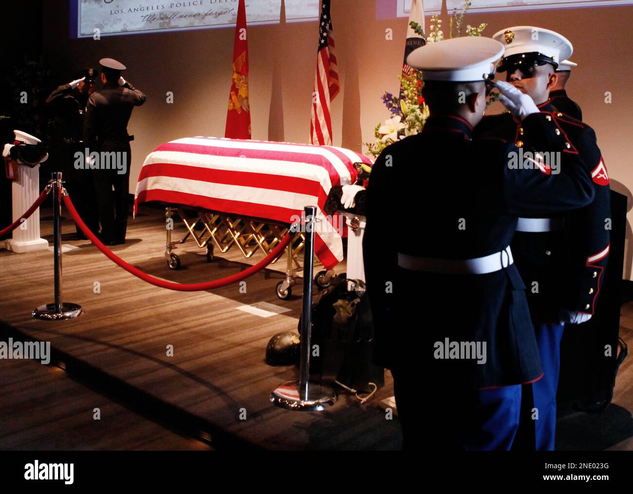 U.S. Marines change guard during a memorial service for Marine Sgt ...