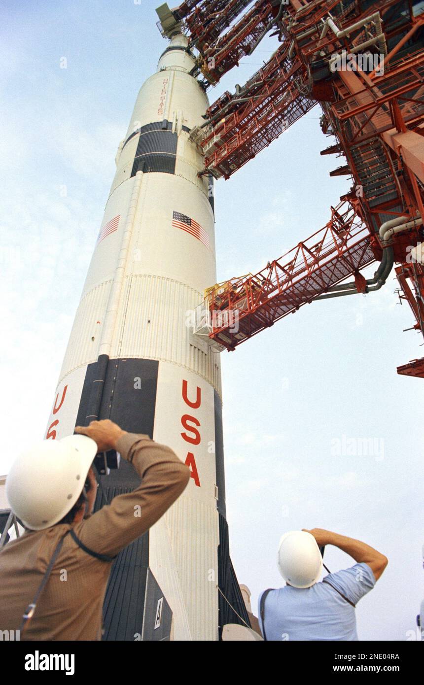 Apollo 15 is shown before takeoff for the moon, 1971. (AP photo/Mark ...
