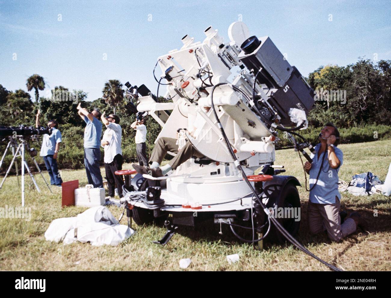 The Apollo 15 liftoff is tracked by a television camera at the Kennedy ...