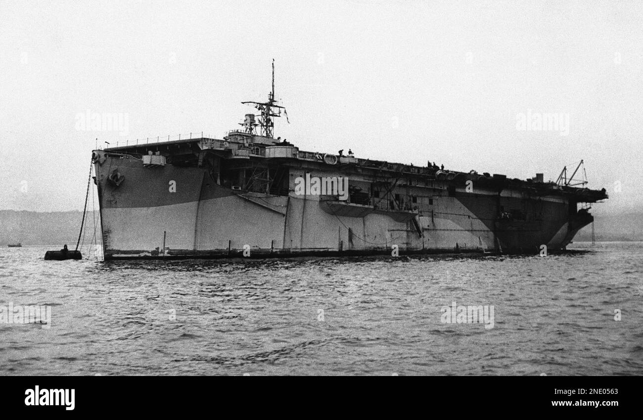 Britain's Royal Navy Aircraft Carrier H.M.S. Battler, a merchant ship turned aircraft-carrier ...