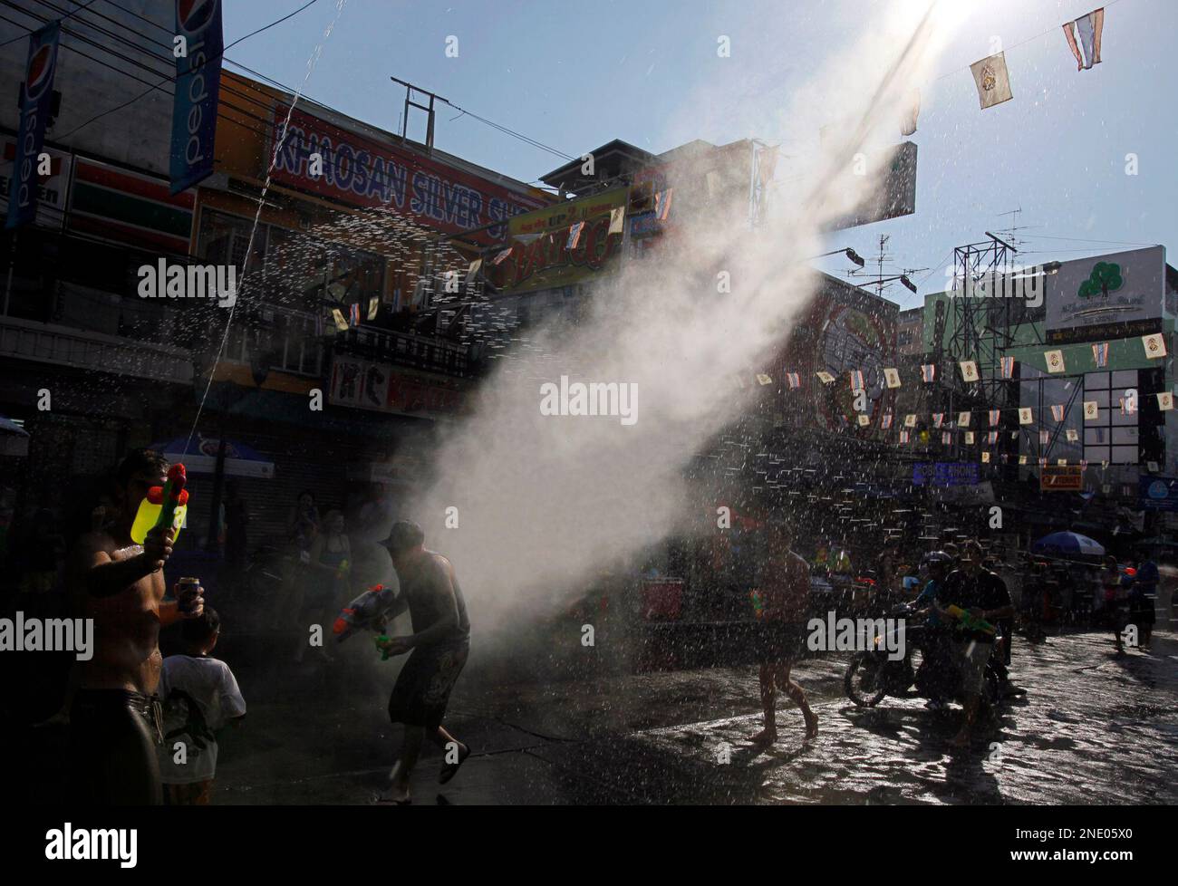 Tourist spray water to each others during the Songkran festival on Khao ...