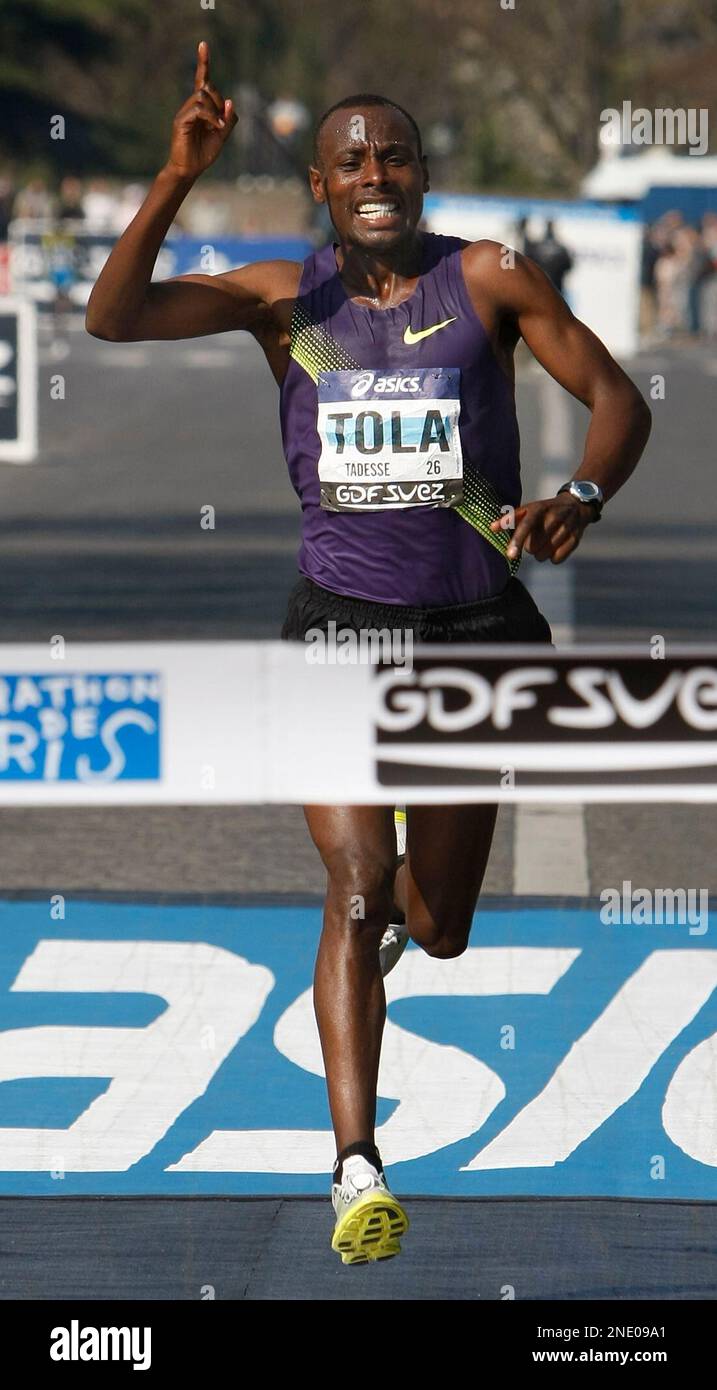 Ethiopian Tadesse Tola approaches the finish line to win the 34th Paris ...