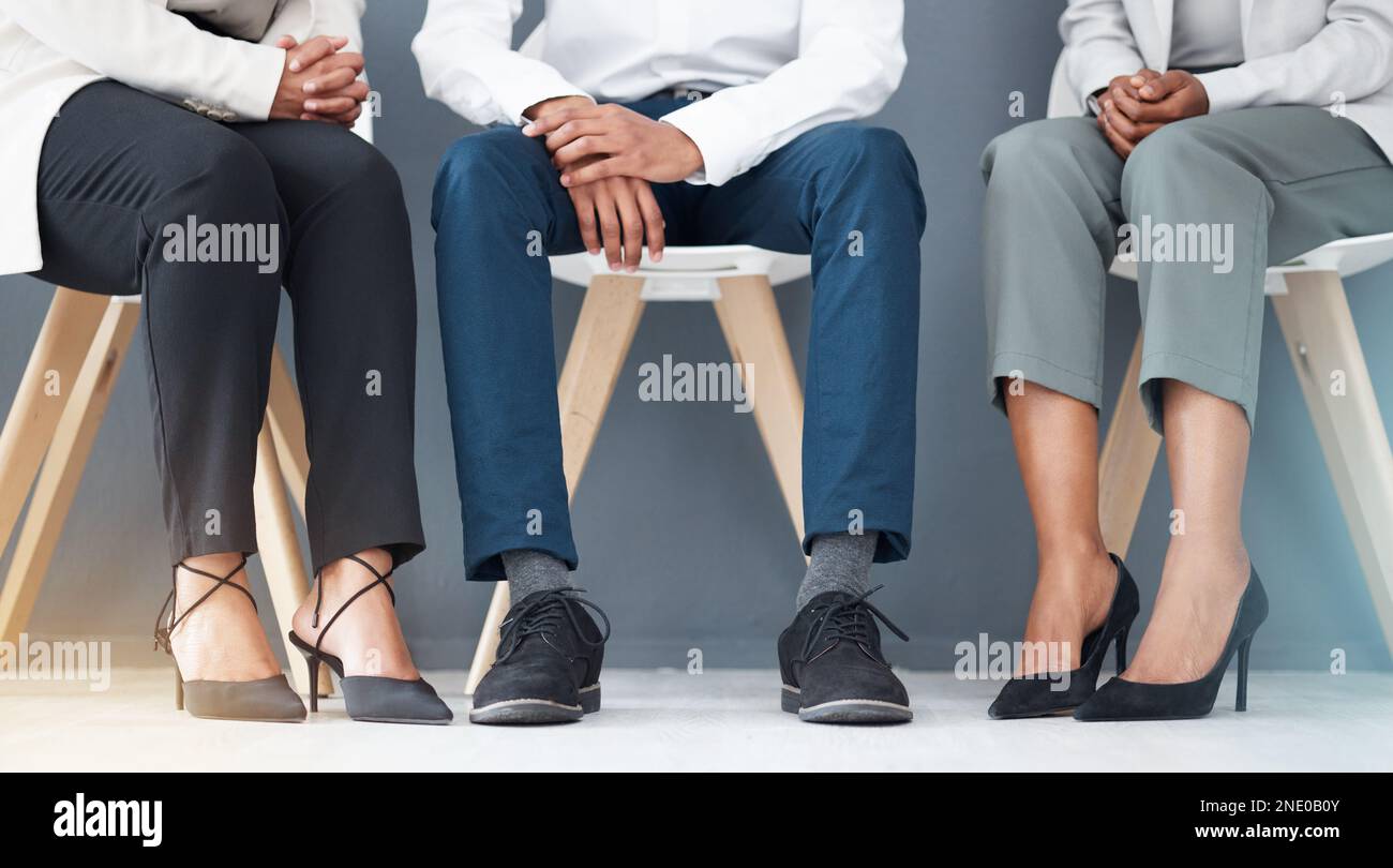 Hiring, legs and recruitment waiting room of business people for job ...