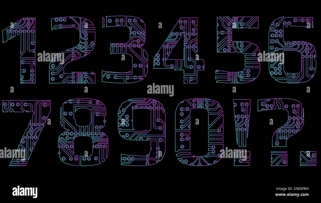 Contour set of digits in digital style perforated with PCB circuit ...