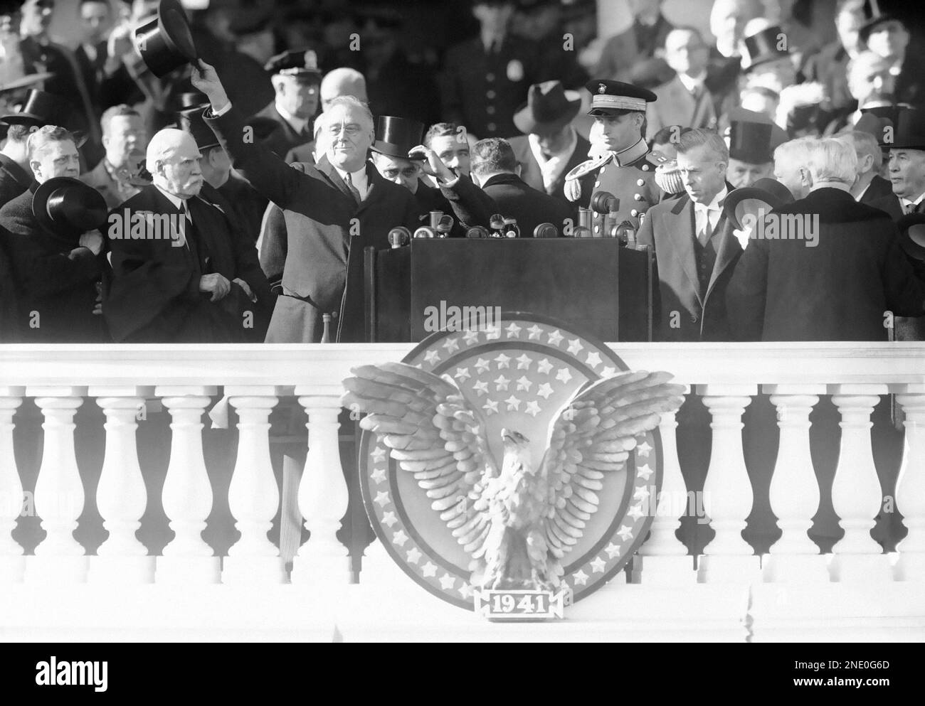 President Franklin Roosevelt speaking from the inaugural stand on Jan ...