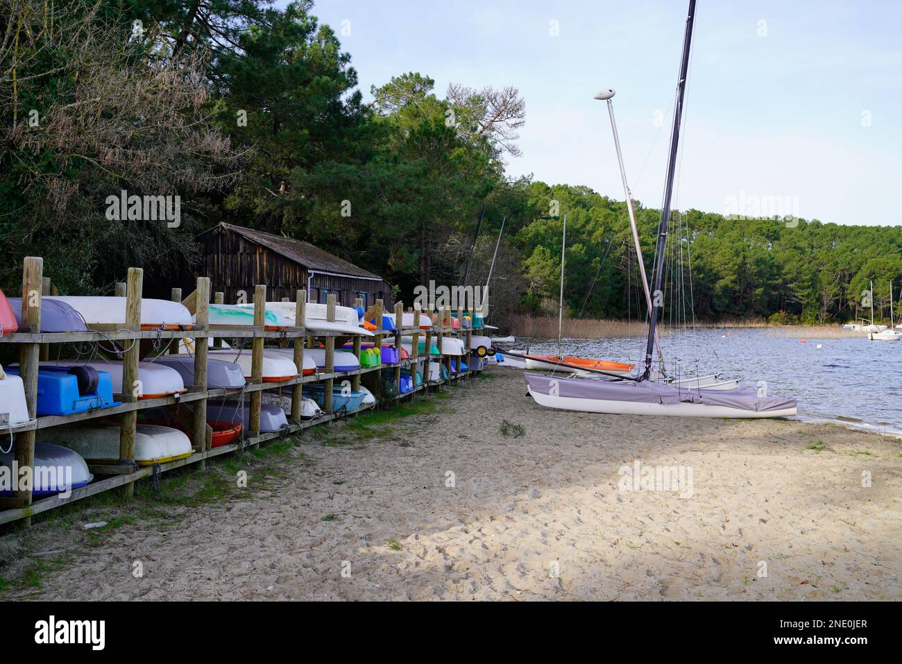 dingy boat under water over winter racked one above on dry rack boats ...