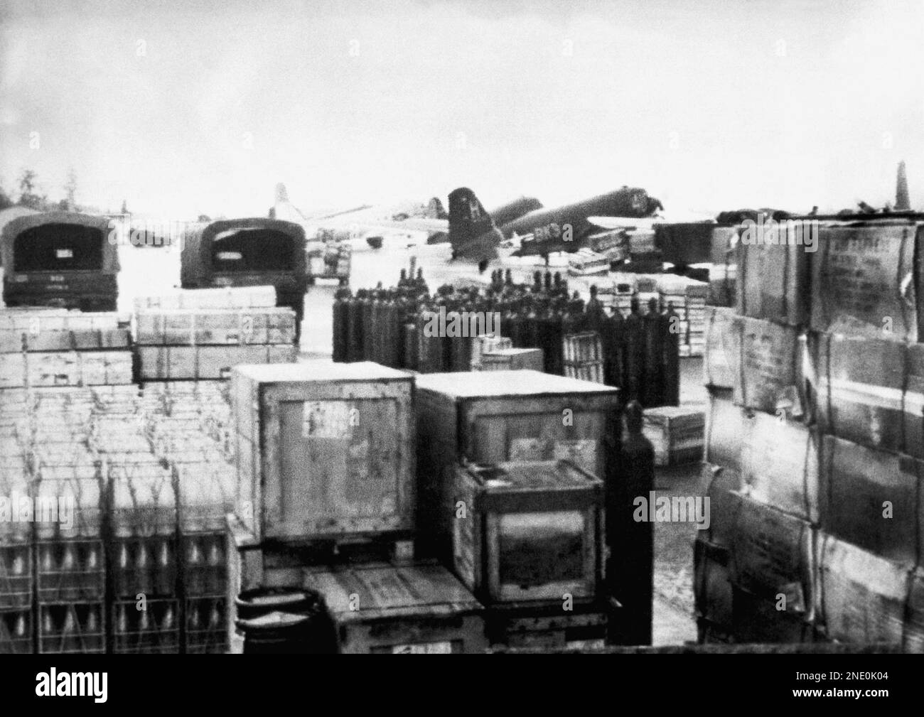 Supplies destined for shipment to Berlin by air, rest on a U.S. Air ...