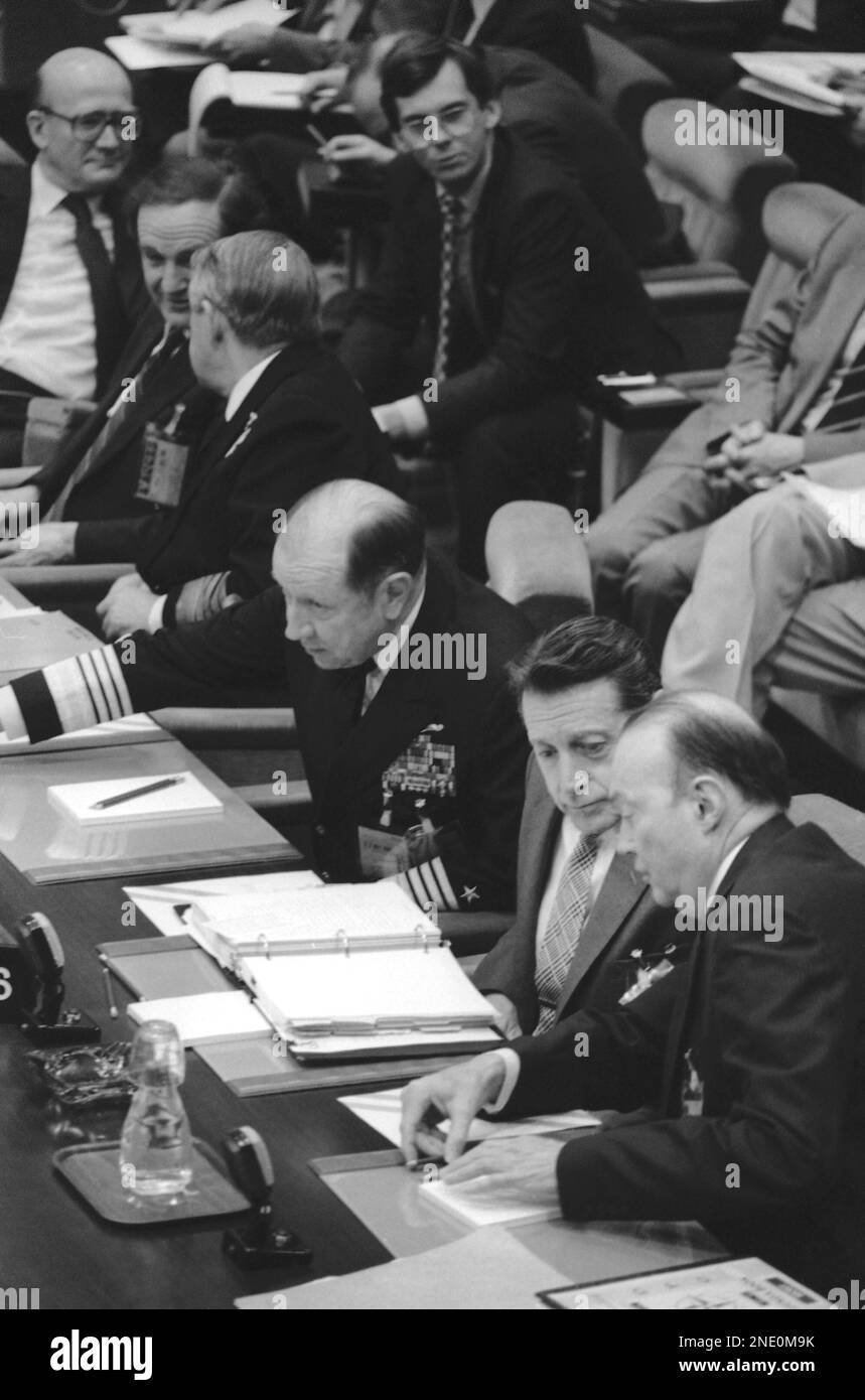 British Secretary of Defense George Younger, Admiral of the Fleet Sir ...