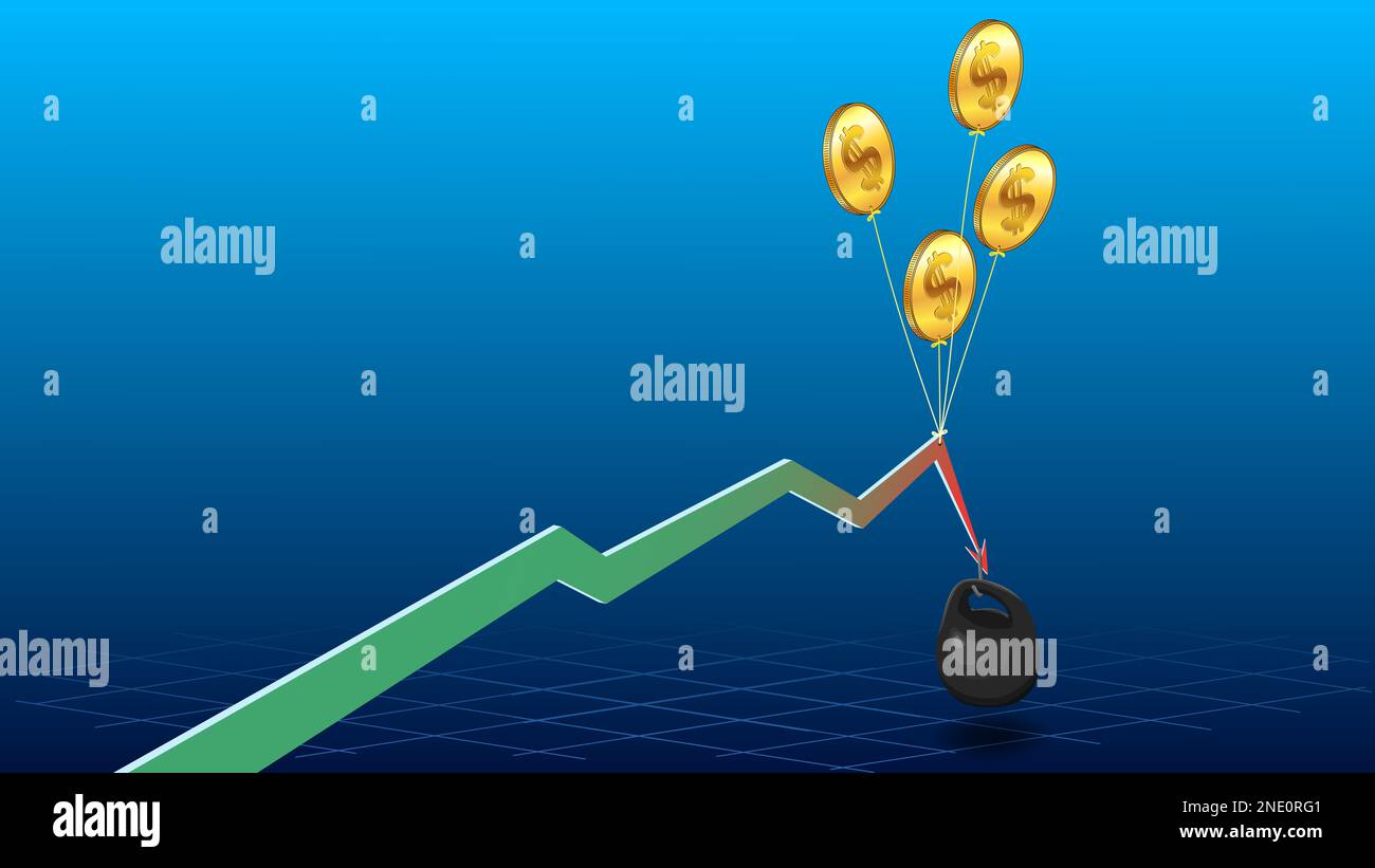 Heavy kettlebell is pulling the chart arrow down, and pack of dollar ...