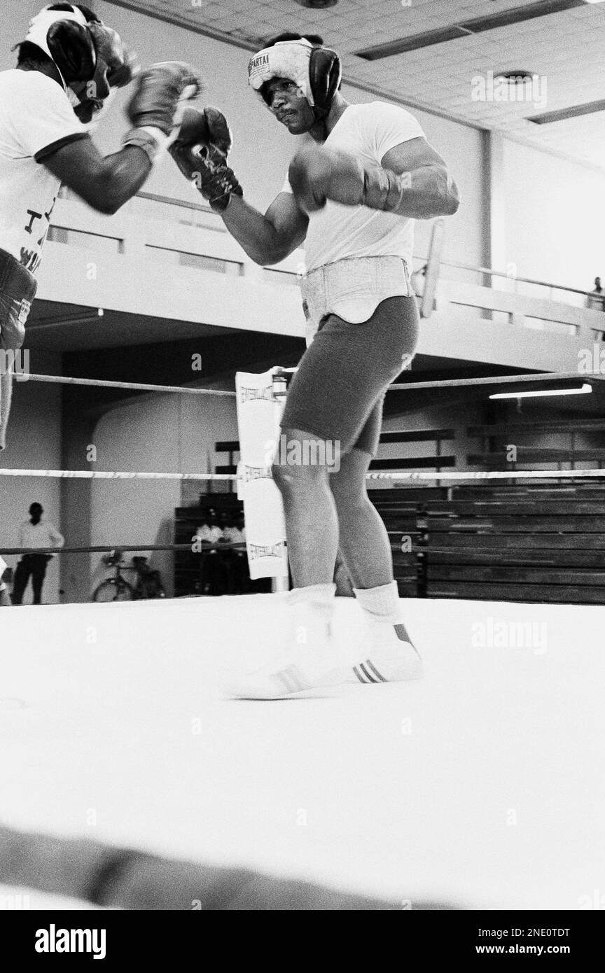 World heavyweight boxing champion Joe Frazier, works our with sparring ...