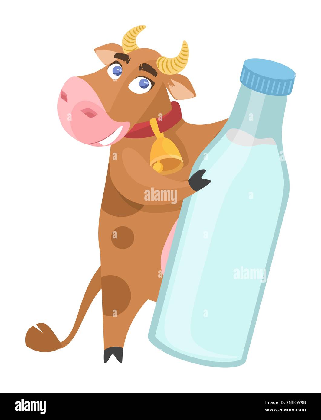 Cute cow holding glass bottle with milk vector Stock Vector Image & Art ...
