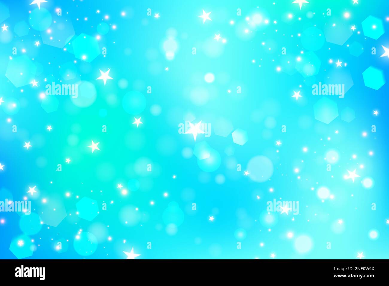 Abstract blue sky background with blurred stars and bokeh. Cosmic ...