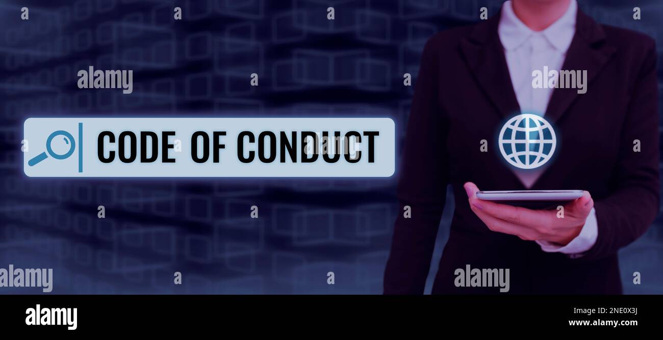 Text sign showing Code Of Conduct. Business showcase Ethics rules moral ...