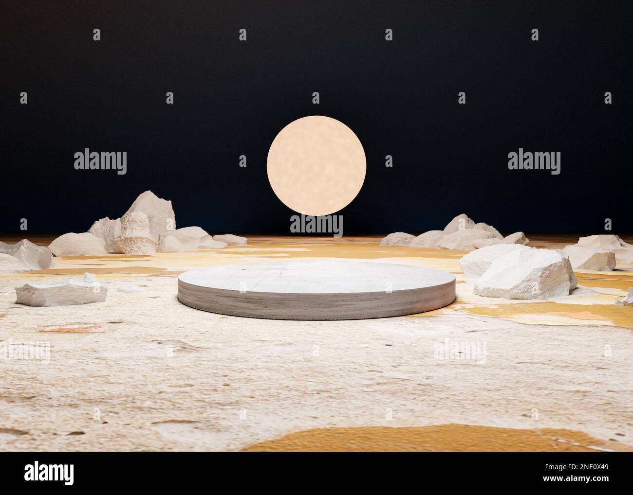 A 3d render of lunar Moon over white product presentation stage on ...