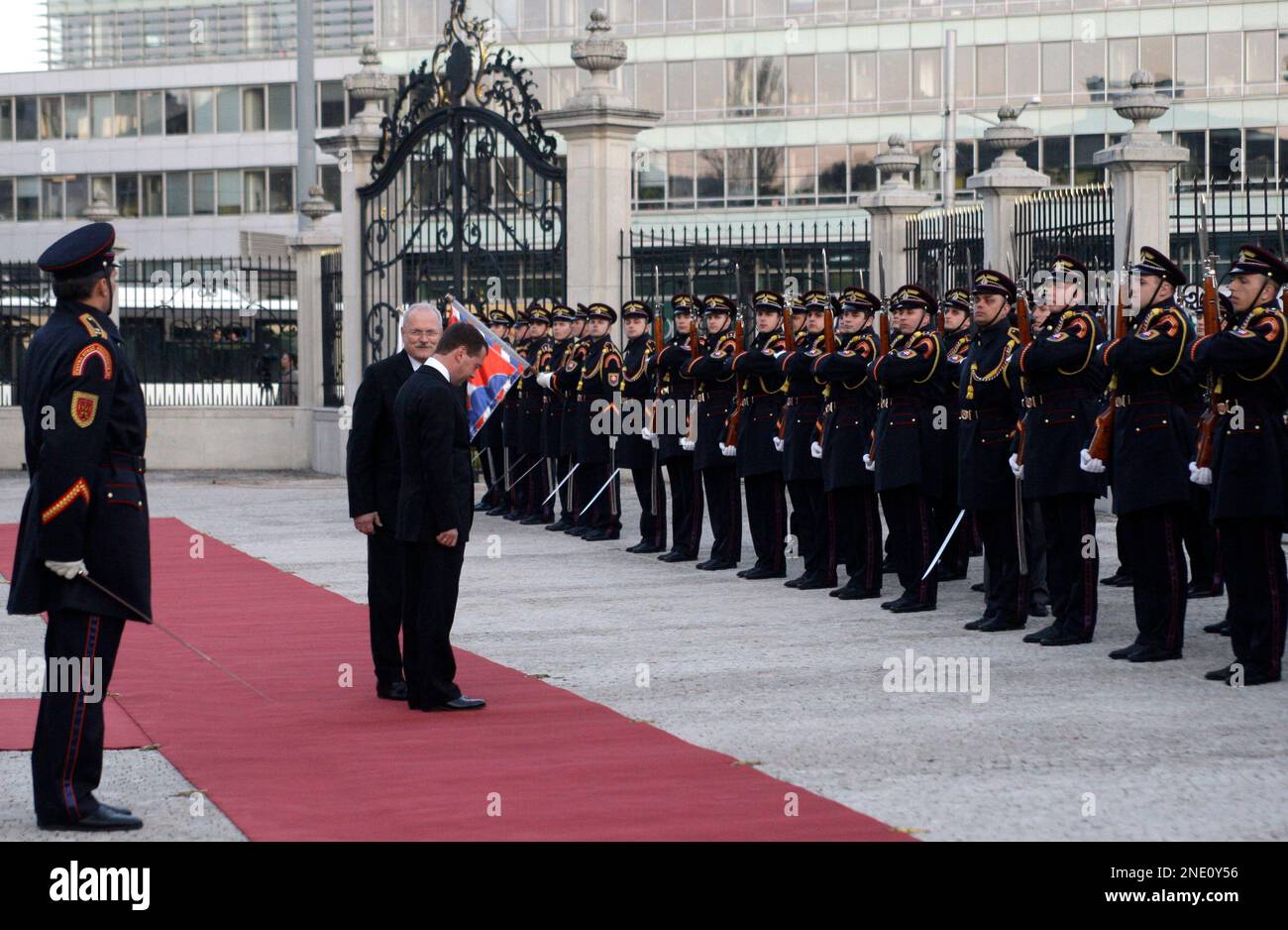Slovakia's President Ivan Gasparovic, left, and his Russian counterpart ...