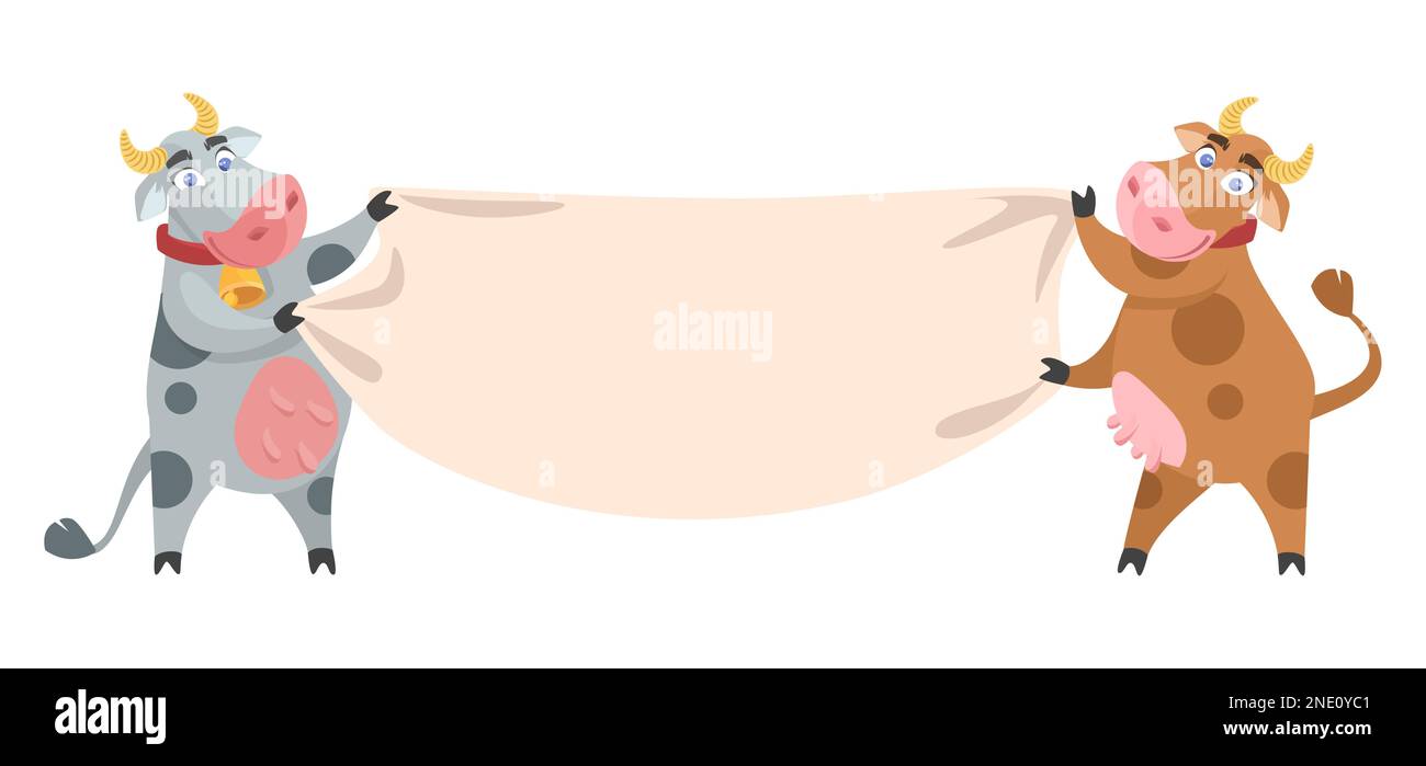 Two cows holding empty banner cartoon vector Stock Vector Image & Art ...